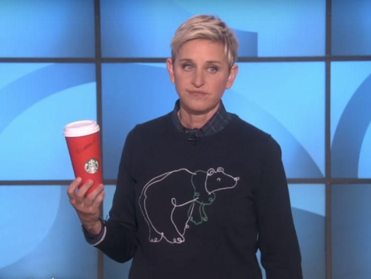 WATCH: Ellen DeGeneres Hysterically Tackles the Starbucks Red Cup ...
